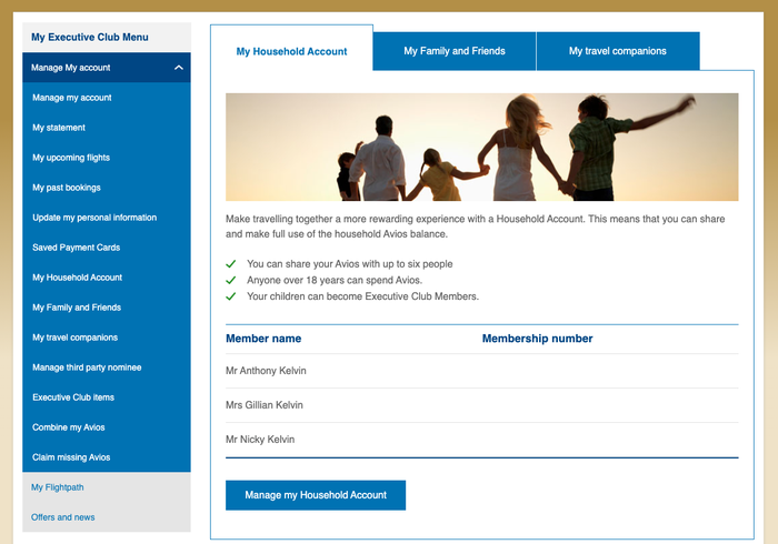 Guide to British Airways Household Accounts
