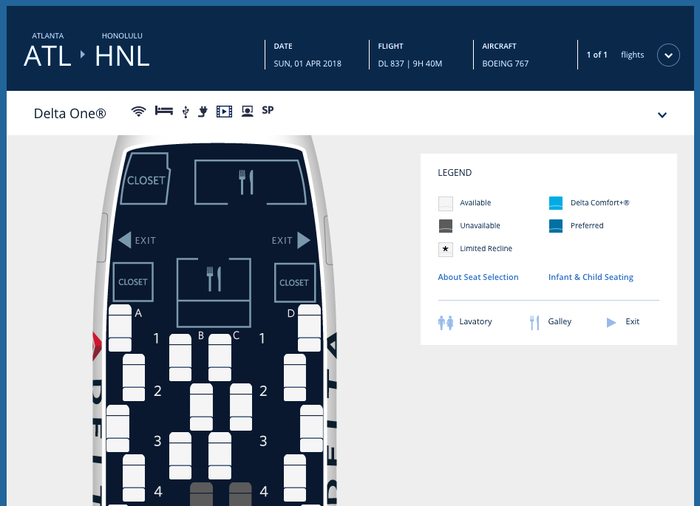 Delta Adds Lie Flat Delta One to Hawaii, Other Domestic Routes