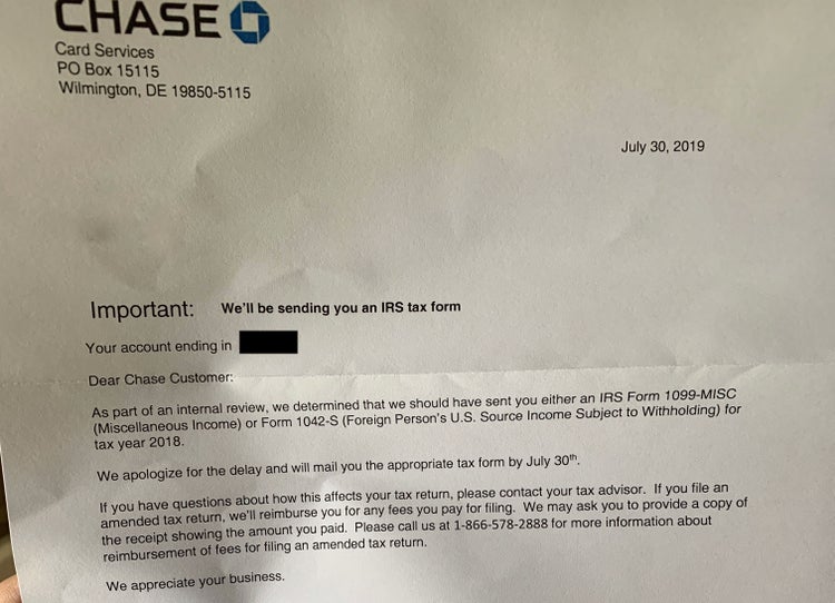 Chase Is Sending New 1099s to Cardholders Reporting Referral Income to ...