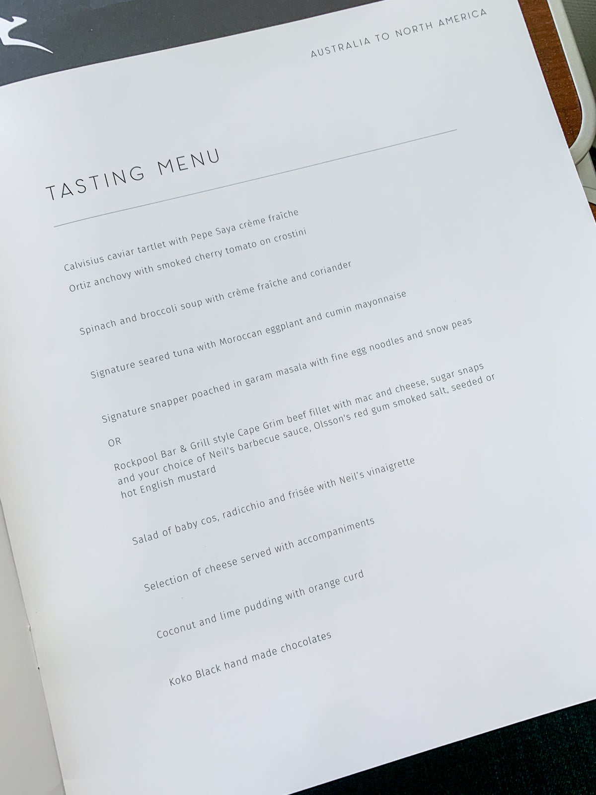 Qantas A380 First Class Menu