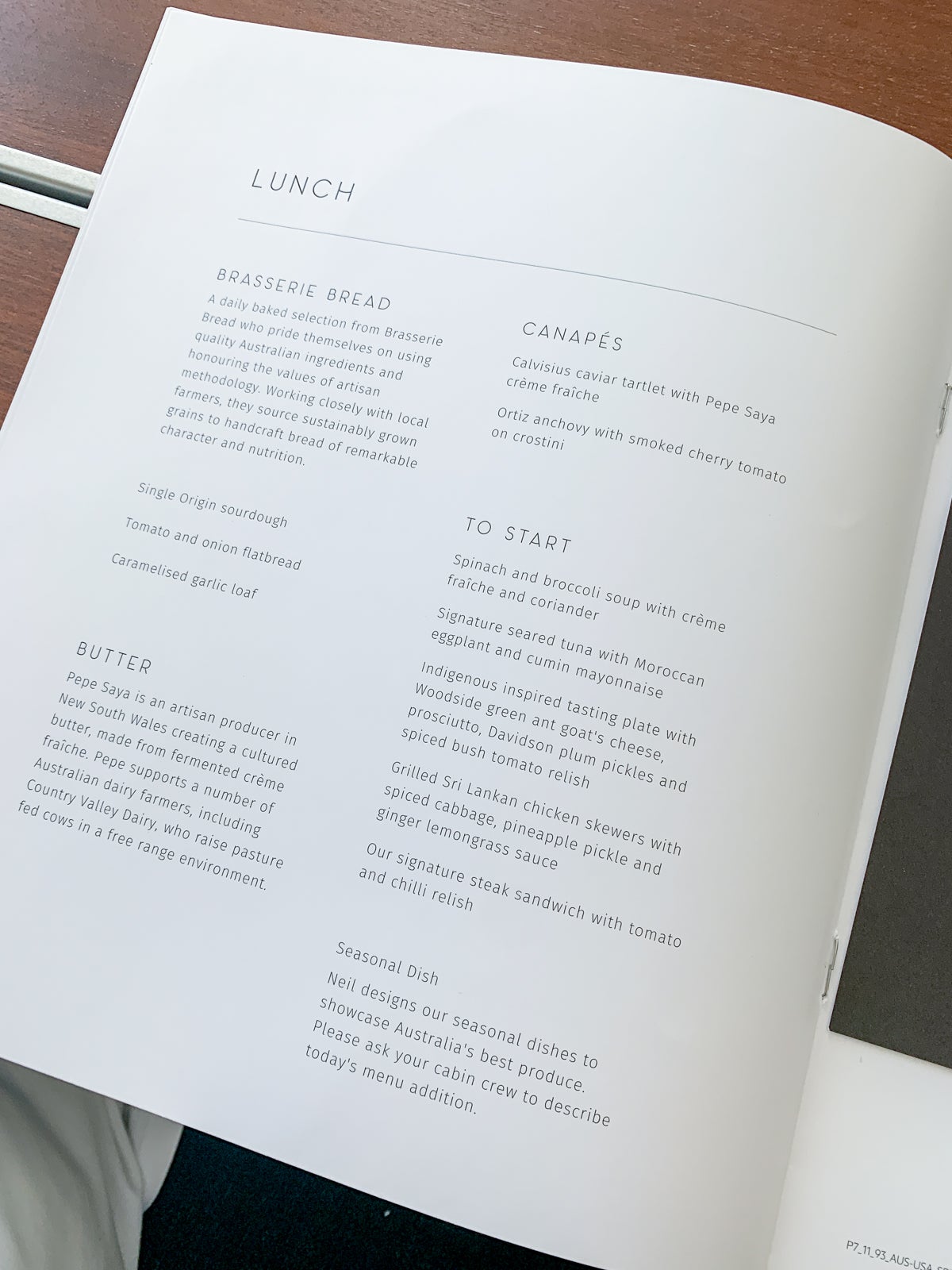 Qantas A380 First Class Menu