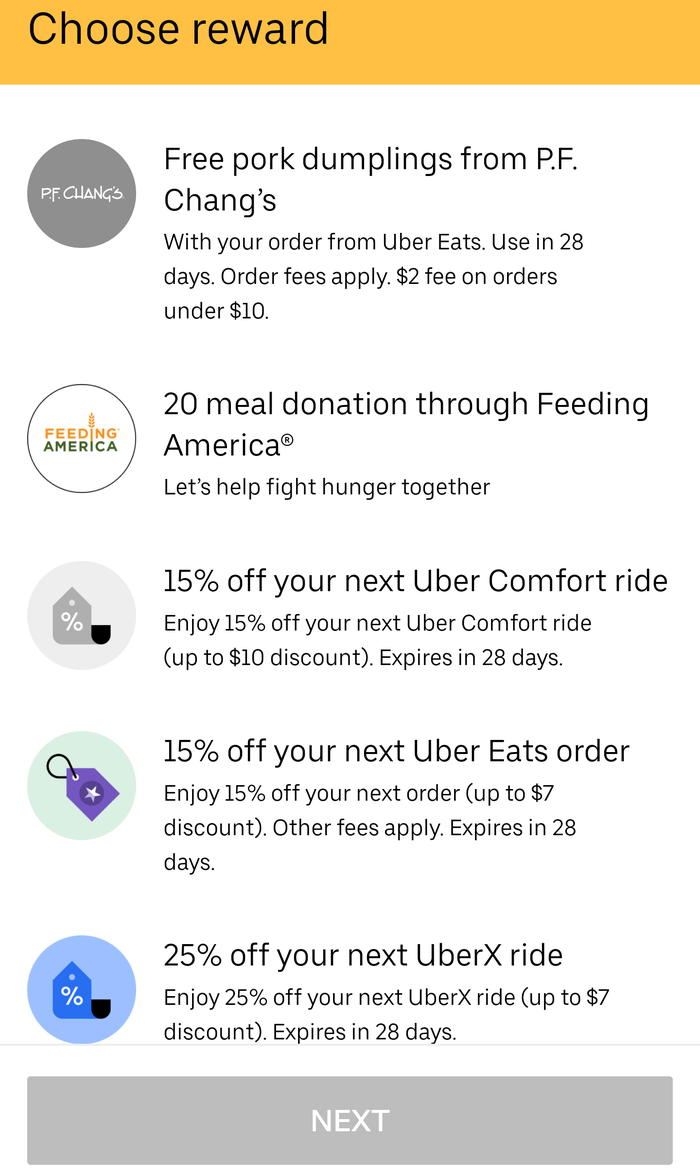 New Uber rewards options