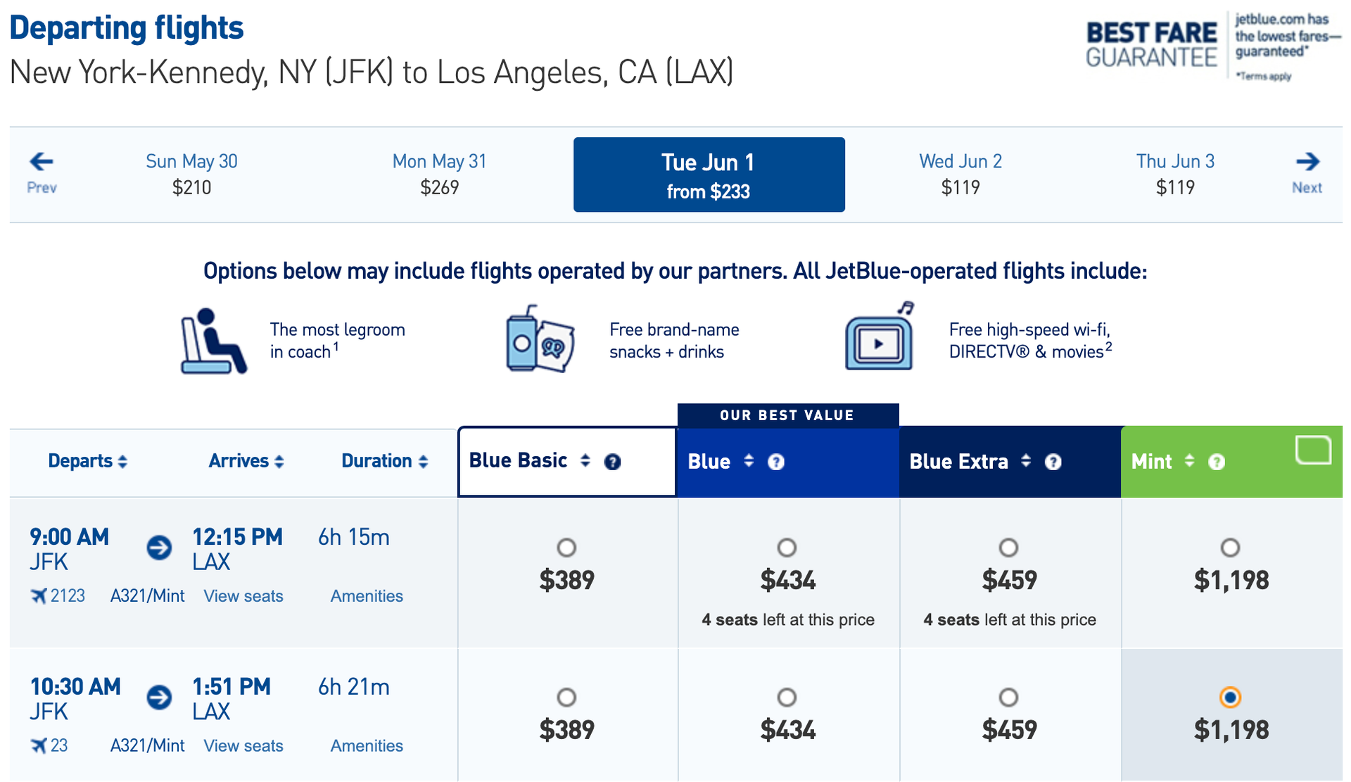 Book the first A321neo flights with JetBlue's new Mint business class ...