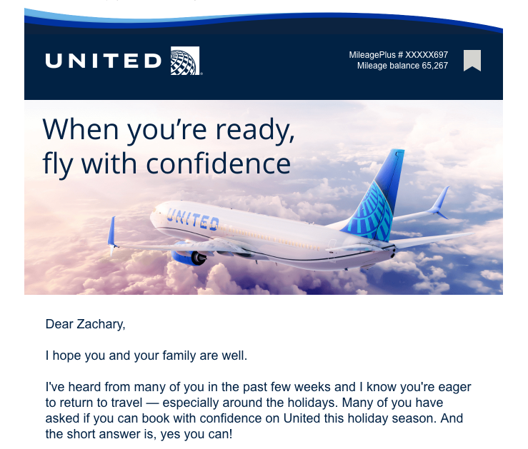 United just sent a brash email about flying confidently this holiday ...
