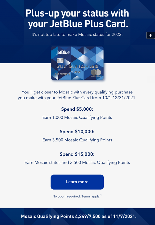 Check your account: JetBlue Mosaic fast-track offer finally posting ...