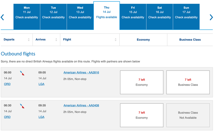 American award tickets again bookable on British Airways website - The ...