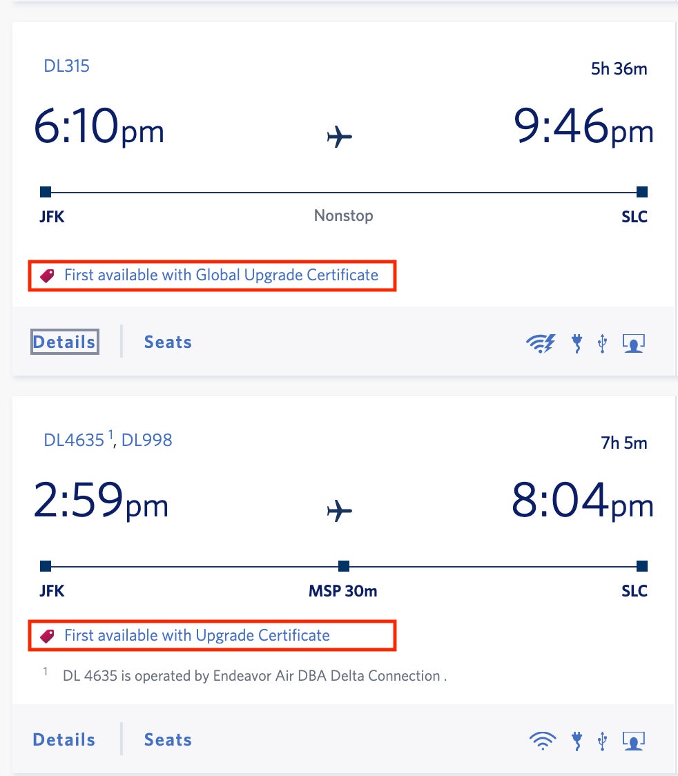 Delta's website is now displaying much more upgrade availability - The ...