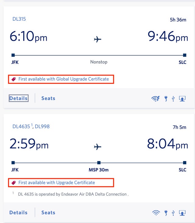 Delta's website is now displaying much more upgrade availability - The ...