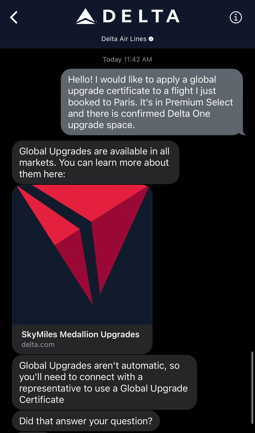 Using a Delta Global Upgrade Certificate in 2022 - The Points Guy