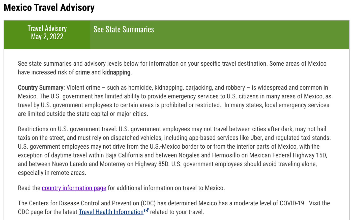 Travelers to Mexico now see state-specific travel warnings from the US ...