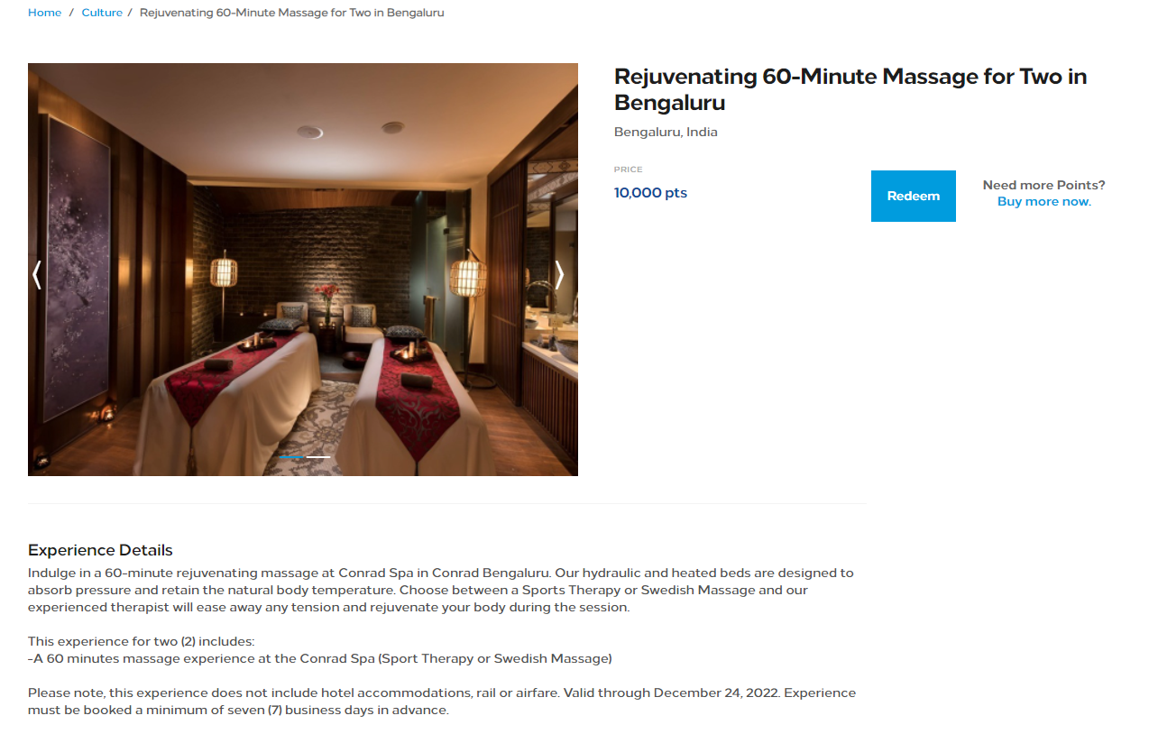 Hilton Honors Experiences: Redeeming for dinner and massages - The ...