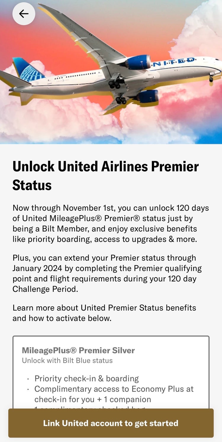 Free status: Use this Bilt promotion to become a United elite - The ...