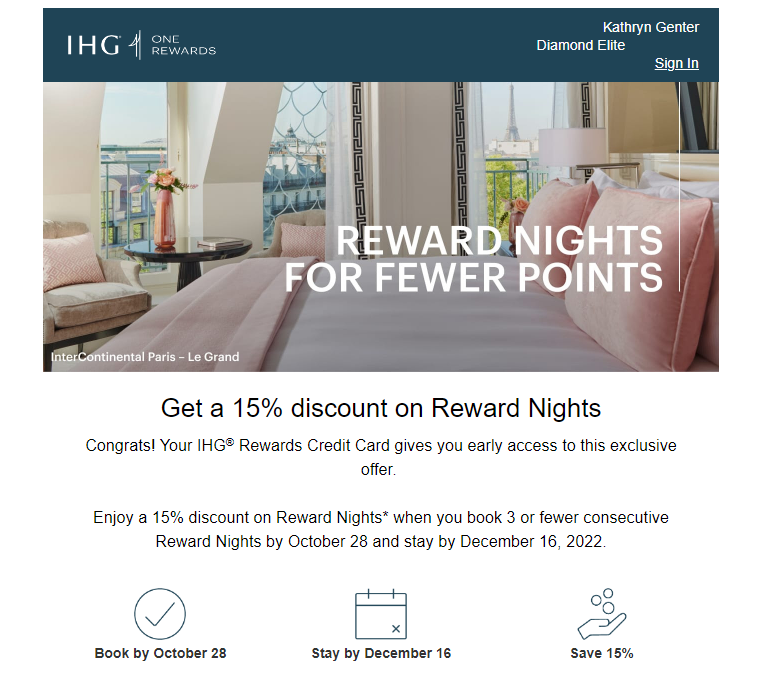 IHG cardholders and select elite members: Book by Oct. 28 and get 15% ...