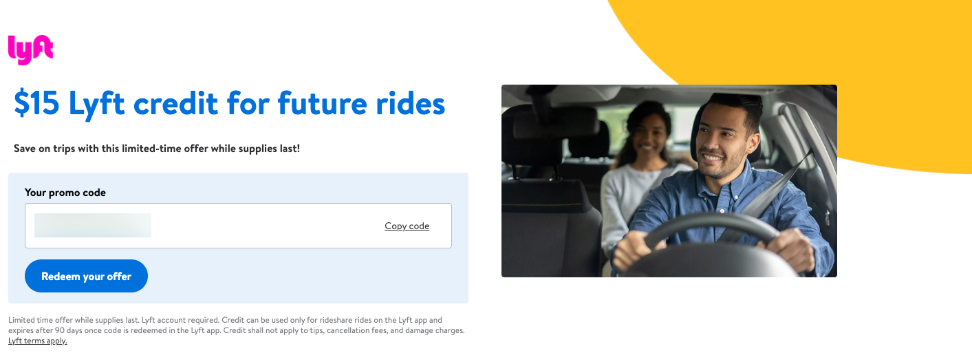 Walmart+ offer of $15 Lyft credit. - The Points Guy