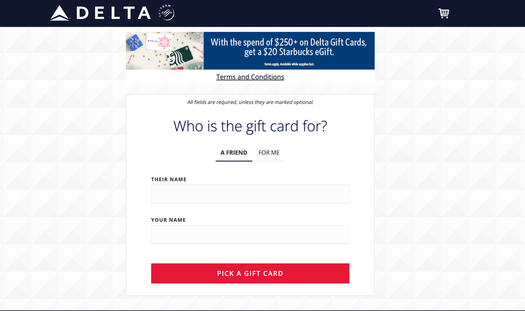 Get a $20 Starbucks gift card when you buy at least $250 in Delta gift ...