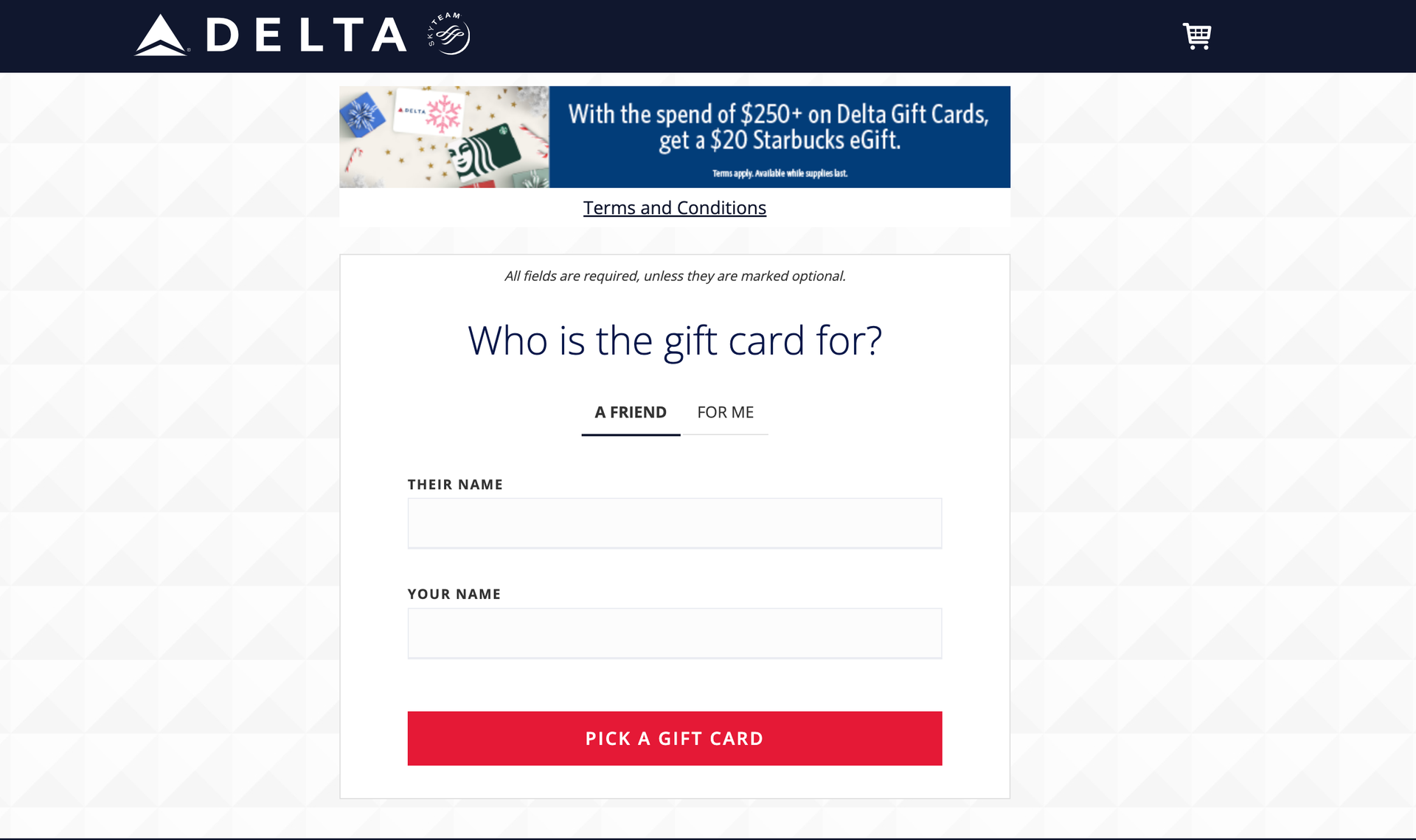 Get a $20 Starbucks gift card when you buy at least $250 in Delta gift ...