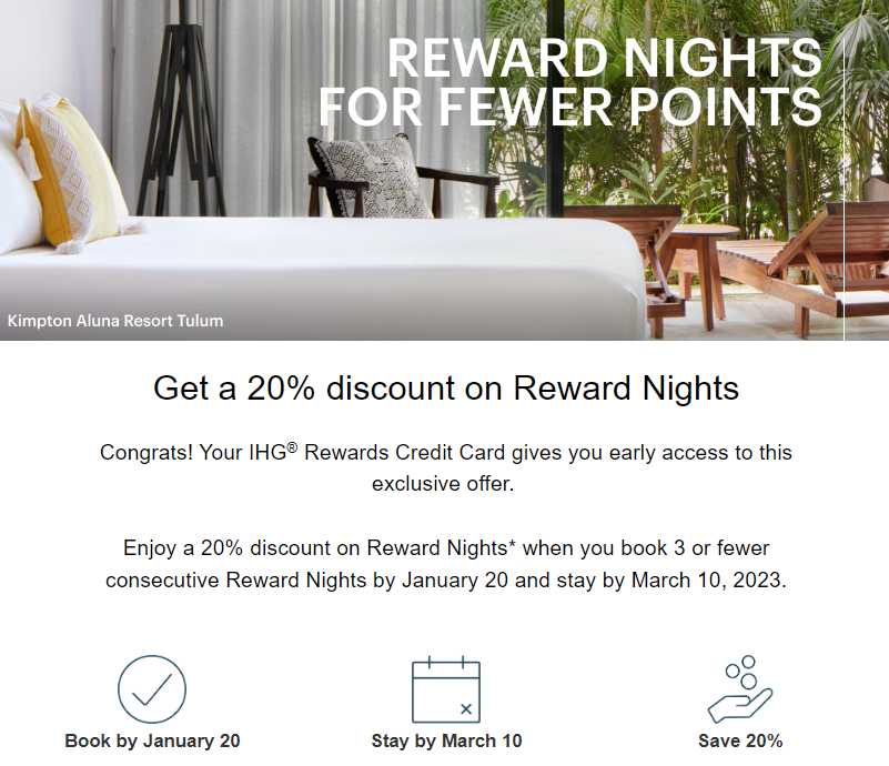 IHG cardholders and select elite members: Get 20% off award stays of 3 ...