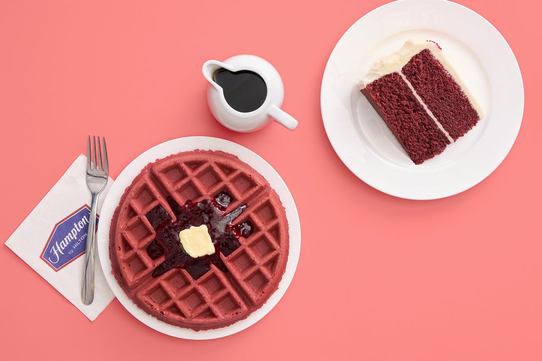 Celebrate Valentine's Day this month with red velvet waffles at Hampton ...