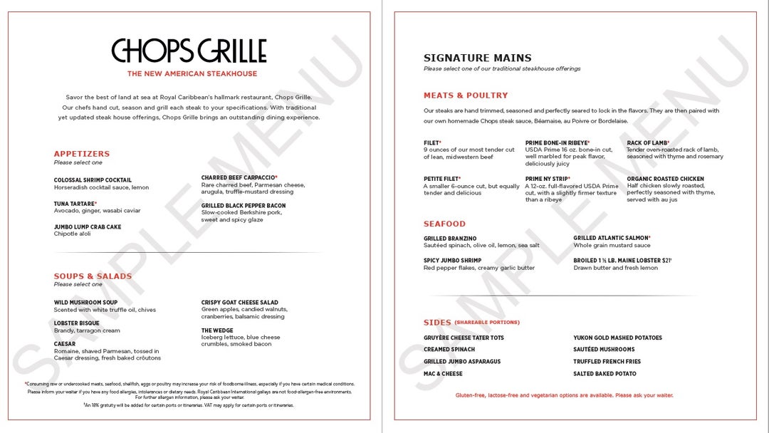 Chops Grille: Royal Caribbean steakhouse cruise guide (with menu) - The ...