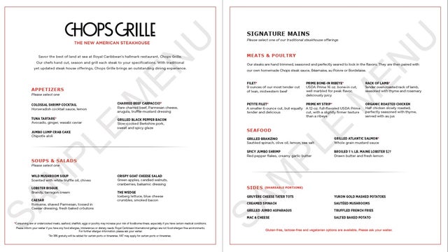Chops Grille: Royal Caribbean steakhouse cruise guide (with menu) - The ...