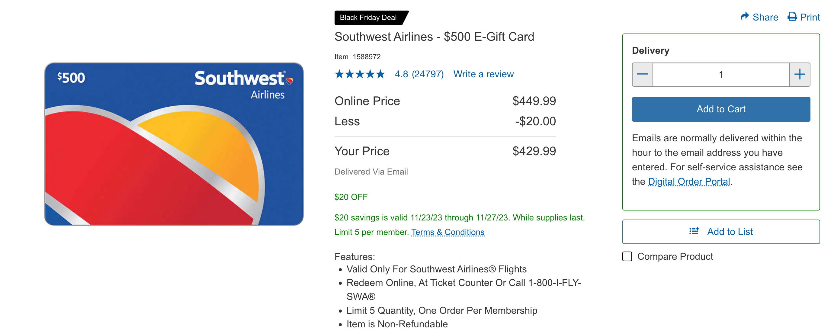 Save $70 on upcoming Southwest Airlines flights with a discounted $500 ...