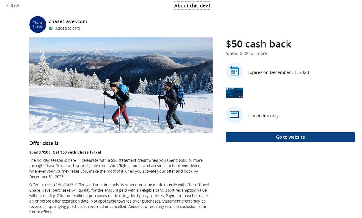 New offer: Earn $50 cash back after spending $500 on Chase Travel - The ...