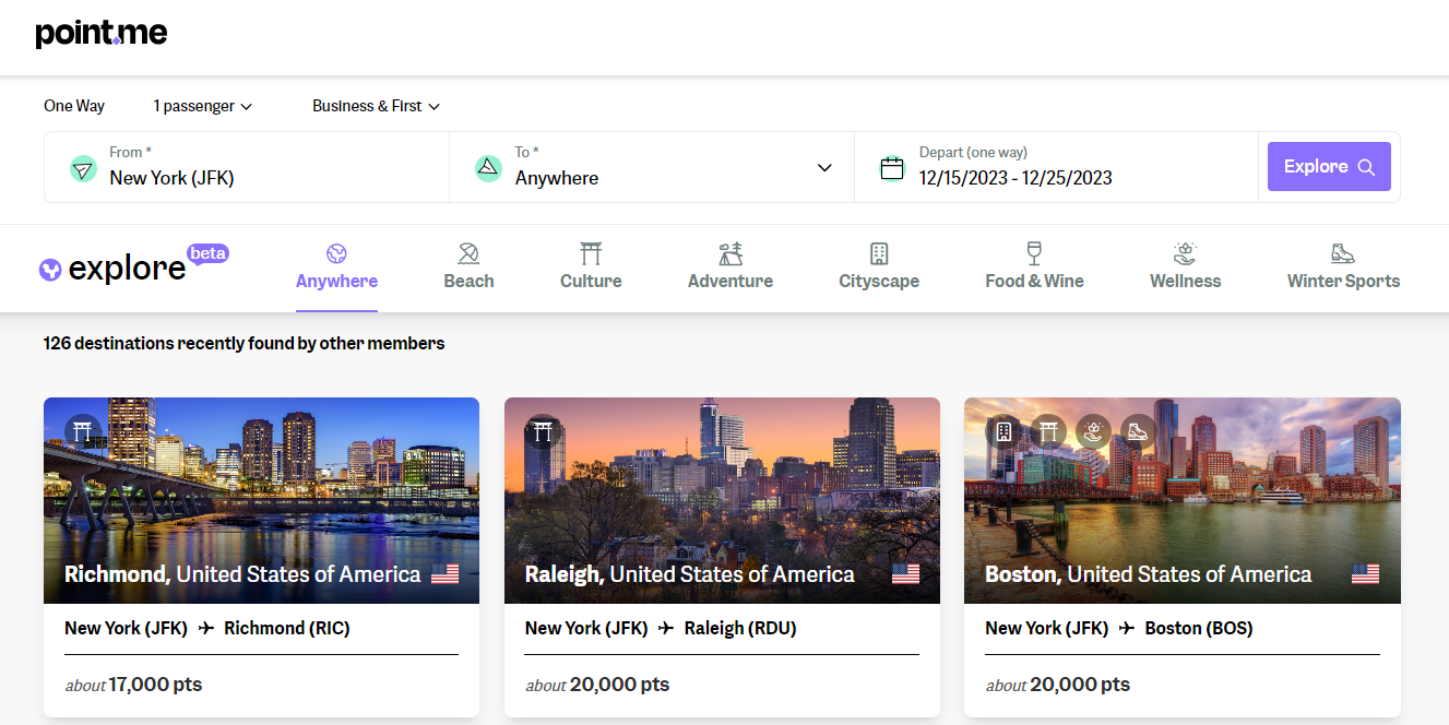 Point.me launches new Explore tool for travelers with no specific ...