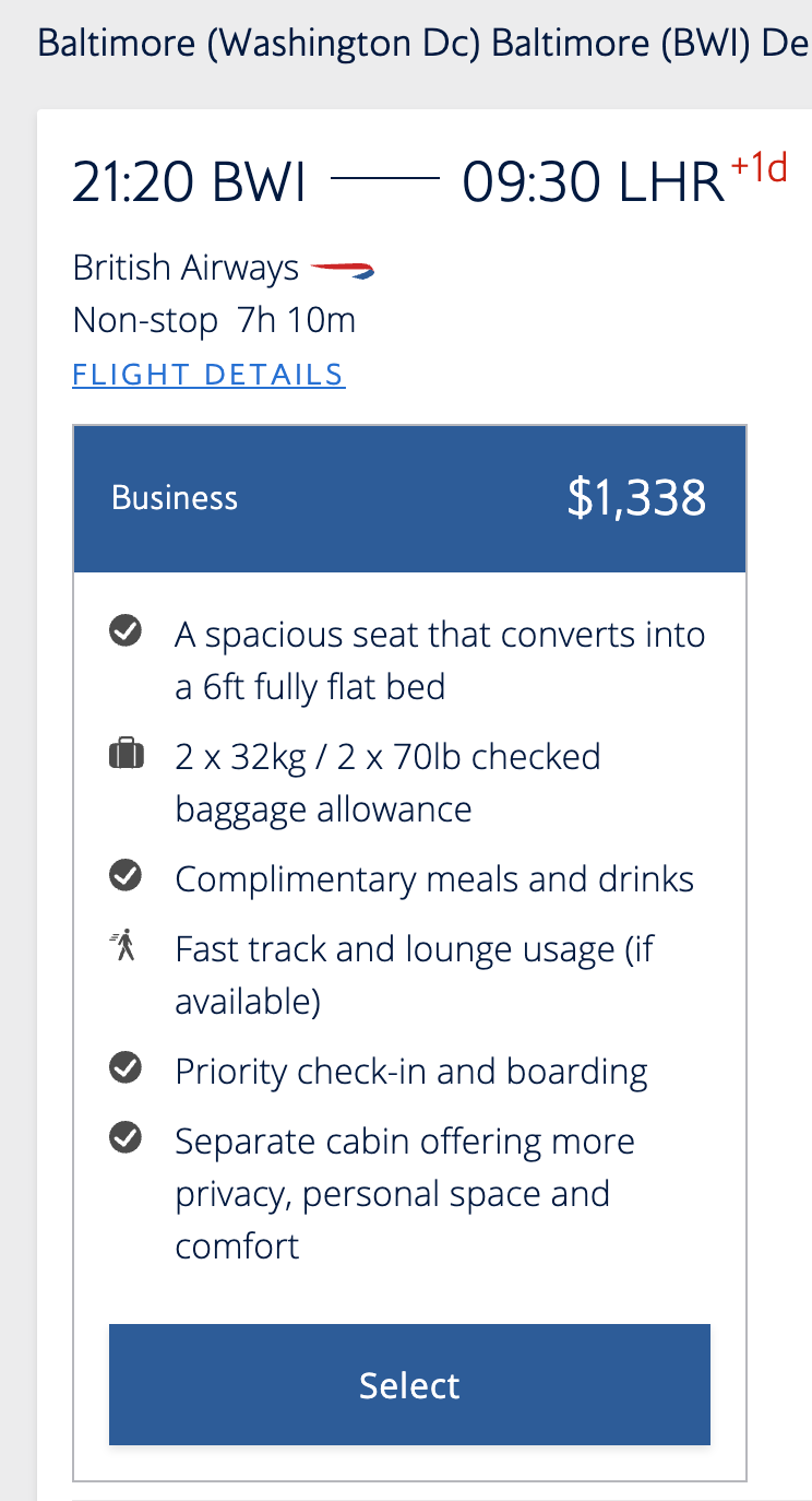Discounted business-class flights to London from British Airways ...