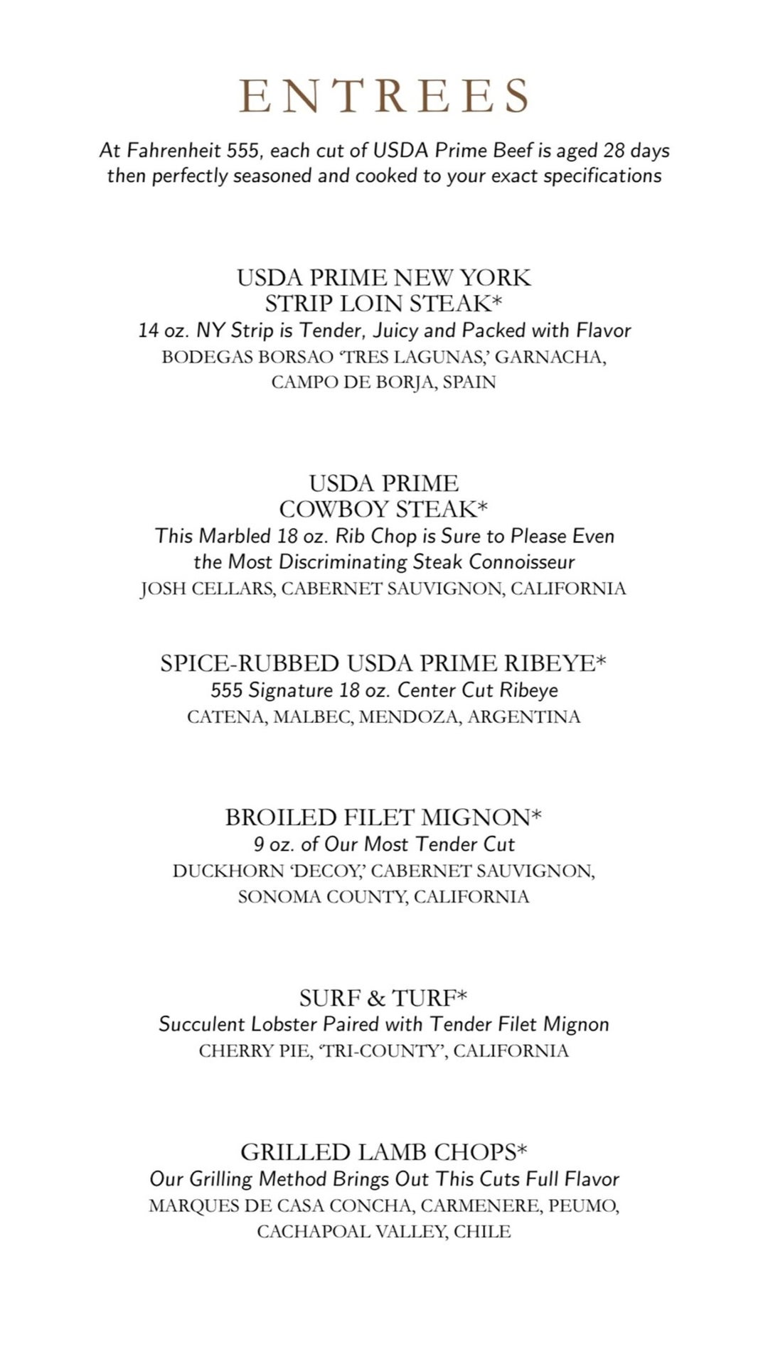 Fahrenheit 555 steakhouse on Carnival Cruise Line (with menu) - The ...