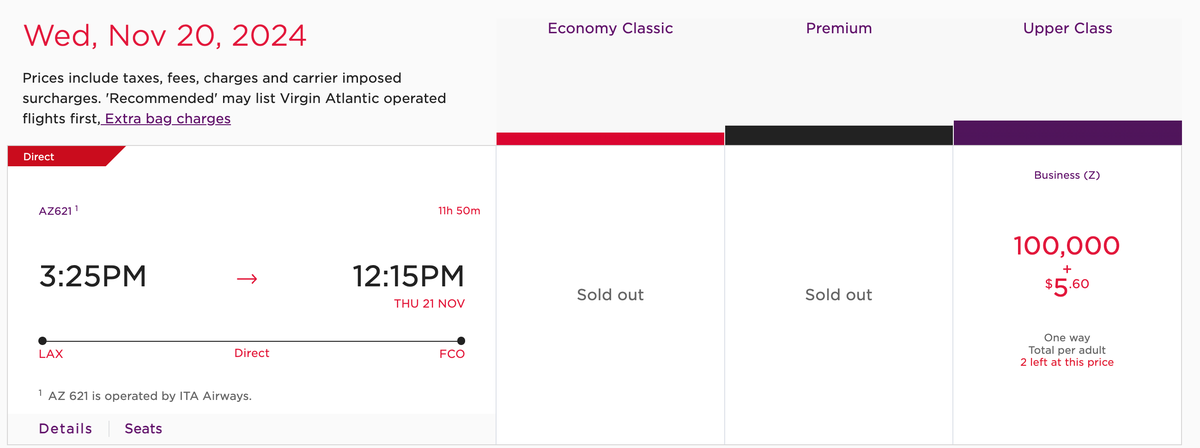 Which Virgin Atlantic Flying Club partner redemptions can be booked ...