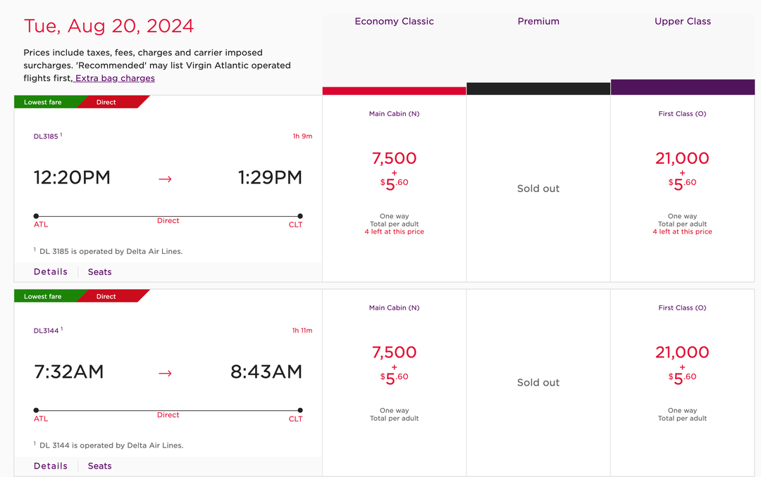 Which Virgin Atlantic Flying Club partner redemptions can be booked ...