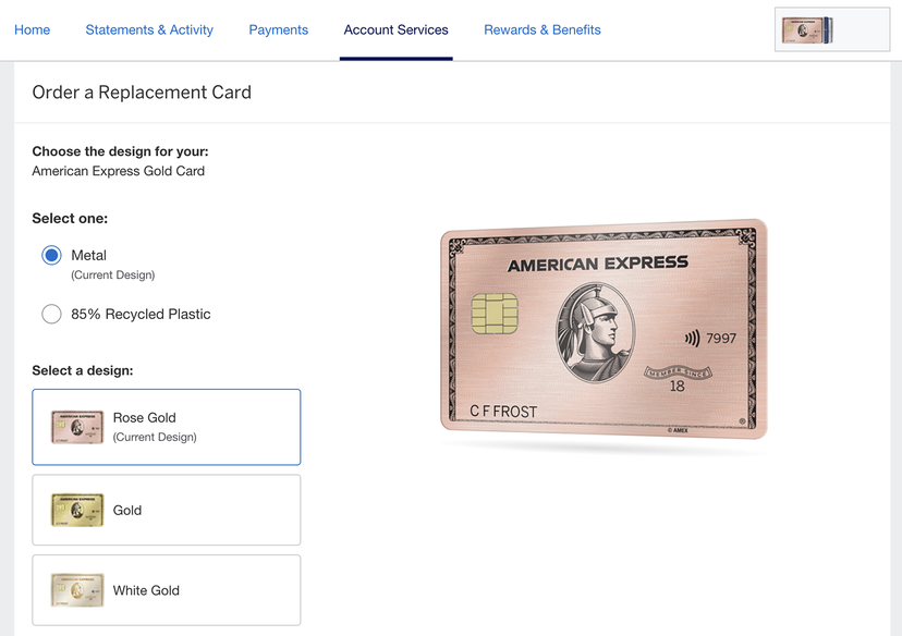 The Amex Gold card in sleek rose gold and white gold metal - The Points Guy