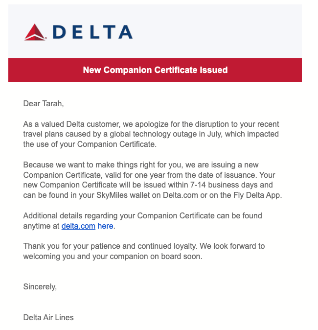 Delta is issuing companion certificates to some passengers affected by ...
