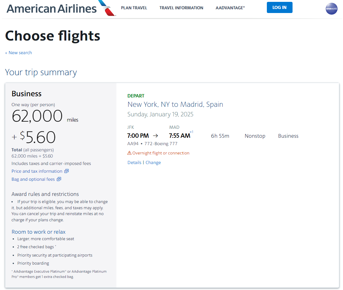Looking for cheap business-class awards to Europe on American? Try this ...
