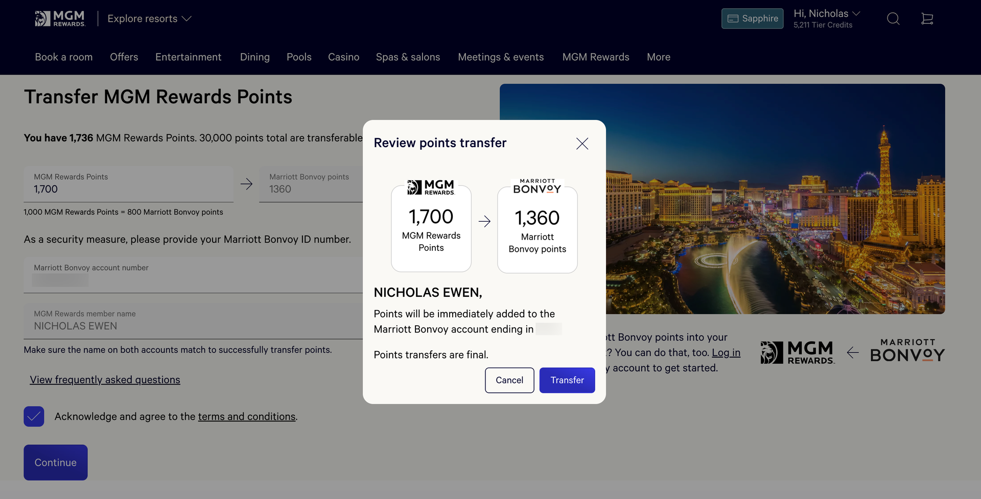 You can now transfer 10 MGM Rewards points for 8 Marriott Bonvoy points ...