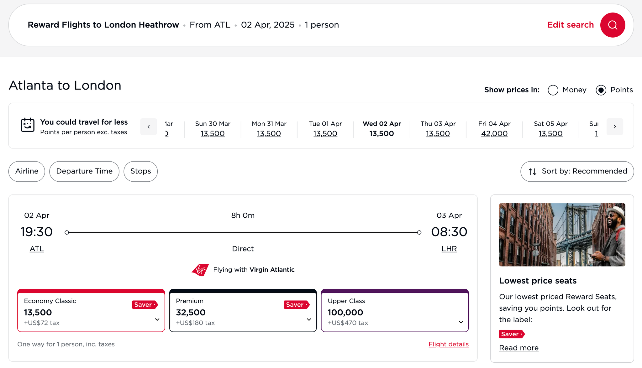 How to use Virgin Atlantic's reward seat checker to find cheap Saver ...