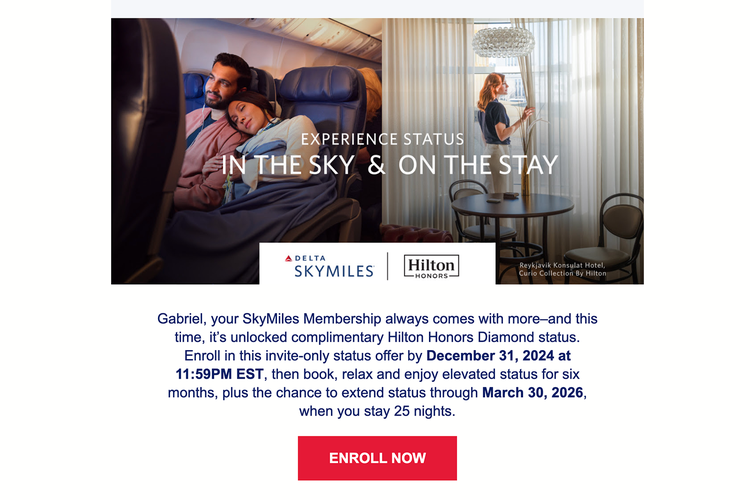 Delta is giving out complimentary Hilton status to some SkyMiles ...