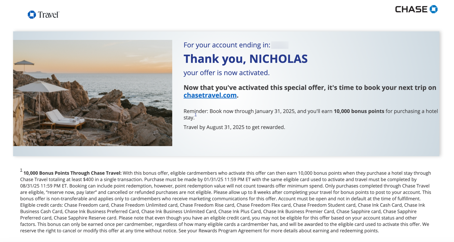 Targeted Chase cardholders can earn 10,000 bonus points through Chase ...