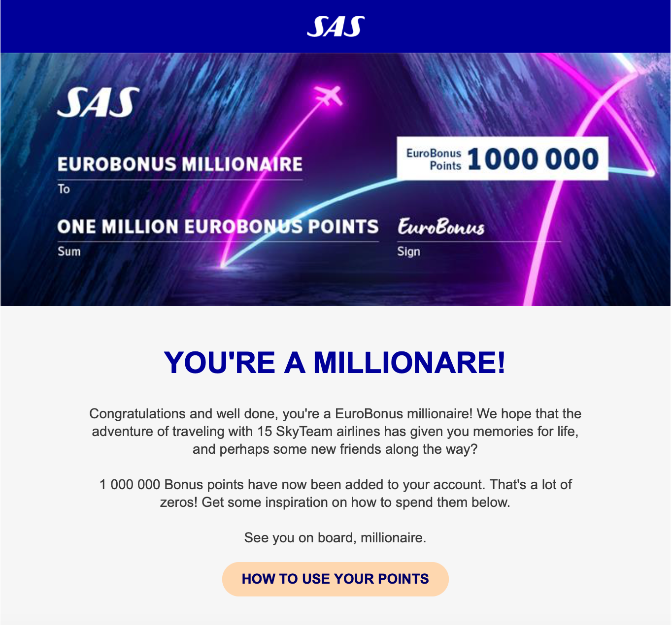 Challenge complete: I earned 1 million points from the SAS EuroBonus ...
